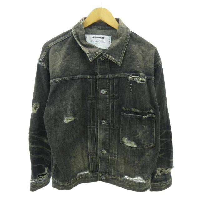 【中古】ネイバーフッド NEIGHBORHOOD 25AW SAVAGE BT DENIM TYPE-1 デニムジャケット Gジャン ダメージ加工 M 黒