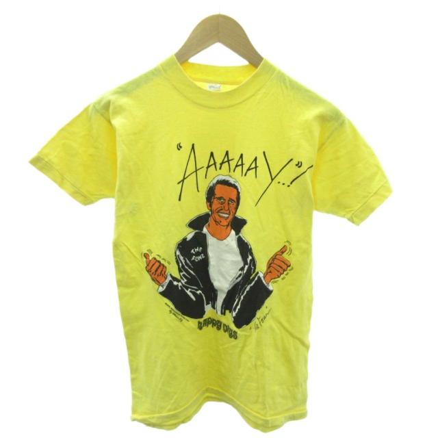 【中古】スプルース SPRUCE ヴィンテージ 70s Tシャツ happy days ドラマ プリント 半袖 M 黄 イエロー 1212 メンズ