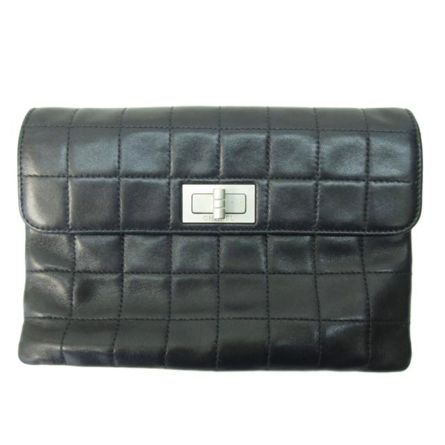 【中古】シャネル CHANEL 美品 チョコバー クラッチバッグ セカンドバッグ ラムスキン レザー 黒 ブラック 1206