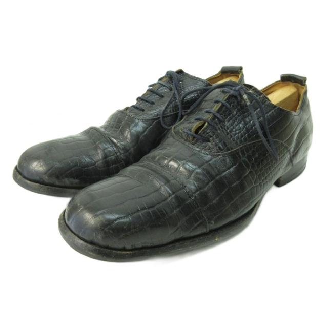 【中古】ポールハーデン Paul Harnden クロコ型押し ダービーシューズ レザーシューズ 革靴 黒 8.5 約27.0cm
