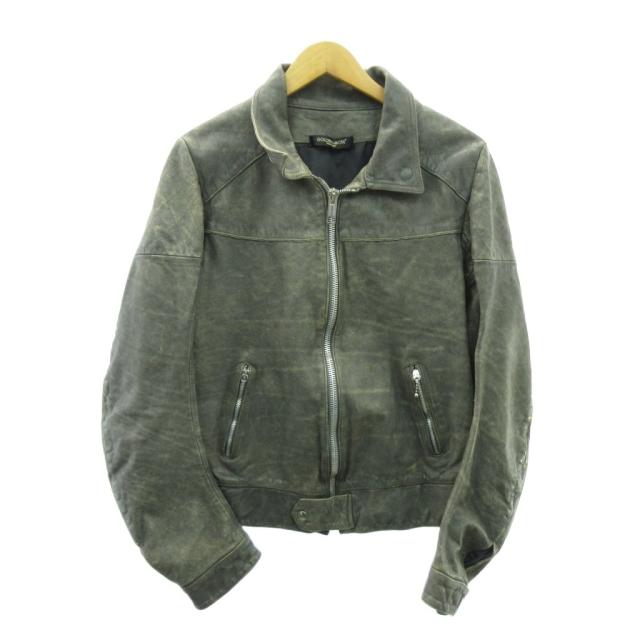 【中古】ゴールデングース GOLDEN  ヴィンテージ加工 レザー ライダースジャケット シングル ボールチェーン L