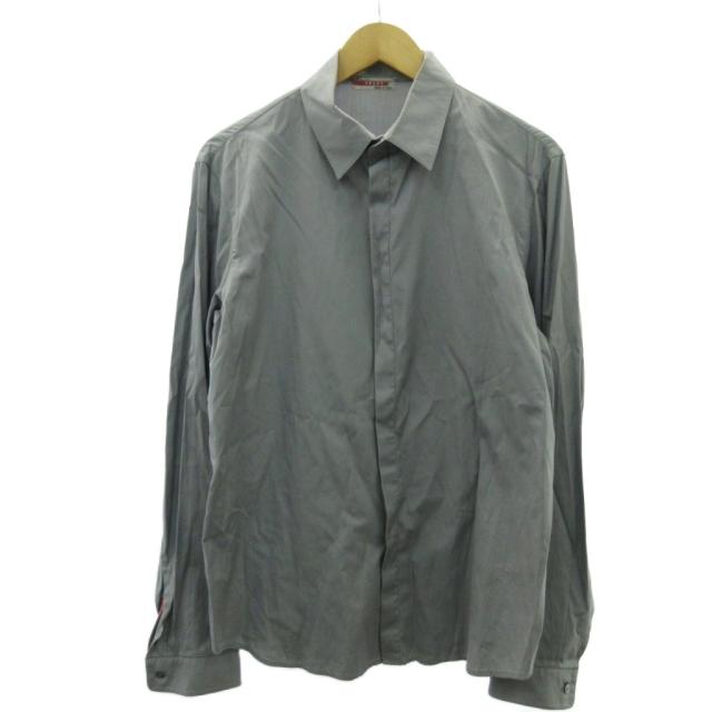 【中古】プラダスポーツ PRADA SPORT 00s シャツ 比翼ボタン ロゴ グレー M メンズ