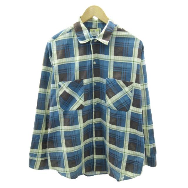 【中古】ヴィンテージ VINTAGE ビッグマック BIG MAC 70s プリネル フランネルシャツ チェック柄 長袖 L 青 茶