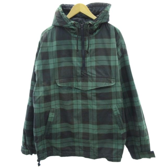 【中古】ギャップ GAP オールド 80s〜 白タグ ブラックウォッチ アノラック パーカー 中綿 緑 グリーン L メンズ