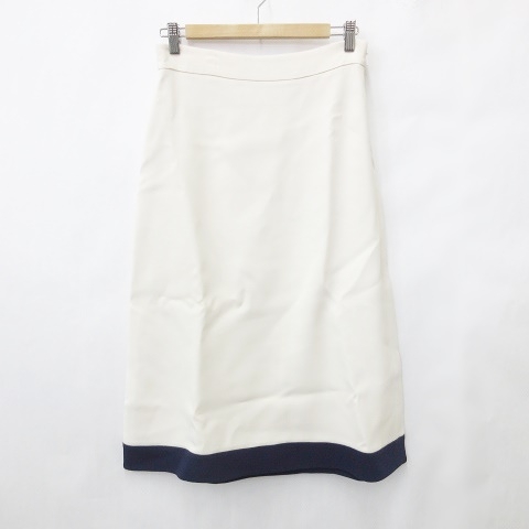 【中古】グッチ GUCCI スカート フレアー ロング バイカラー ホワイト クリーム 白 紺 ネイビー 40 ☆AA★ レディース