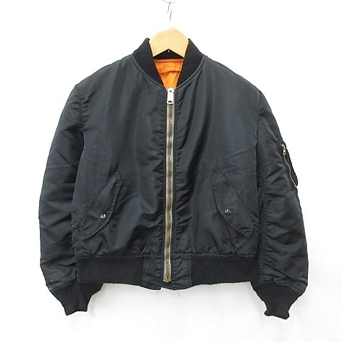 【中古】縦ステッチ 白テープ  USA製 MA-1 フライトジャケット ミリタリー リバーシブル ヴィンテージ ブラック