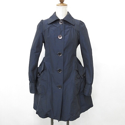 【中古】バーバリーブルーレーベル コート ステンカラー 切替 ギャザー ベルト 裏チェック 紺 ネイビー 38 レディース