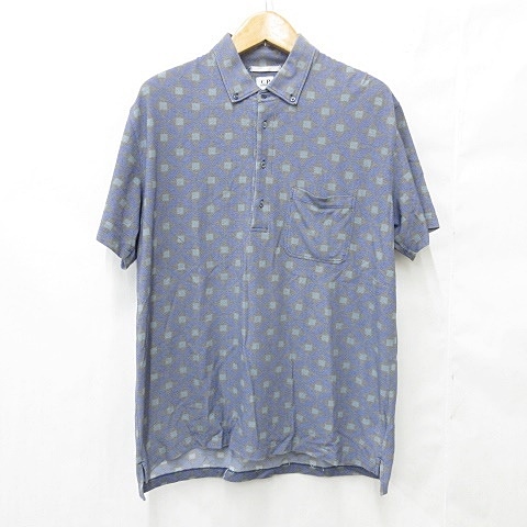 【中古】シーピーカンパニー C.P.COMPANY SPORTSWEAR ポロシャツ 半袖 ボタンダウン 総柄 ブルー グレー 緑 XXXL