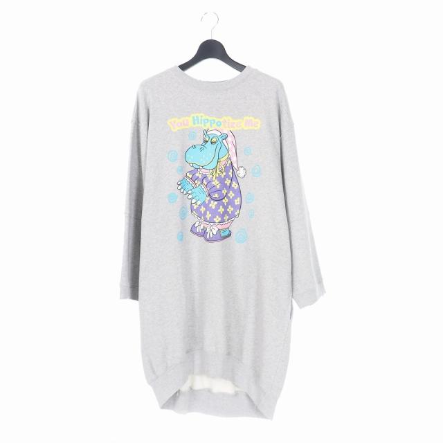 【中古】未使用品 モスキーノ MOSCHINO 20SS You Hippo tize Me プリント スウェット ワンピース 長袖 ダメージ加工