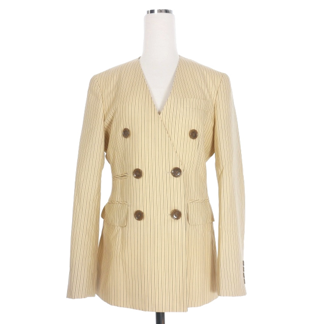 【中古】ヨウヘイオオノ YOHEI OHNO ストライプ ノーカラー ダブルジャケット ブレザー 36 ベージュ レディース