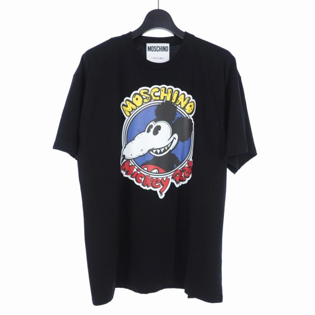 【中古】未使用品 モスキーノ MOSCHINO 20SS ネズミプリント Tシャツ カットソー 半袖 XXS ブラック 黒 A0779 メンズ