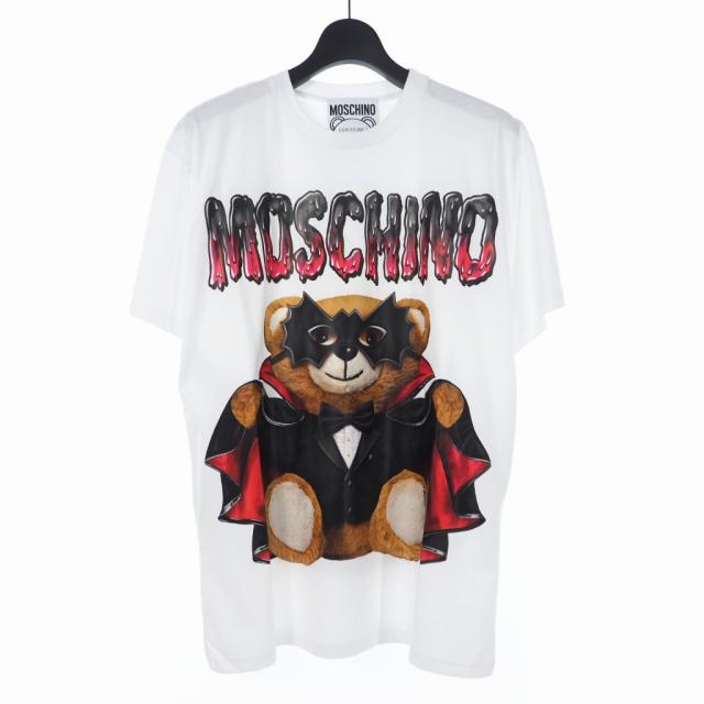 【中古】未使用品 モスキーノ MOSCHINO 20SS バッド テディベア プリント Tシャツ カットソー 半袖 L ホワイト 白