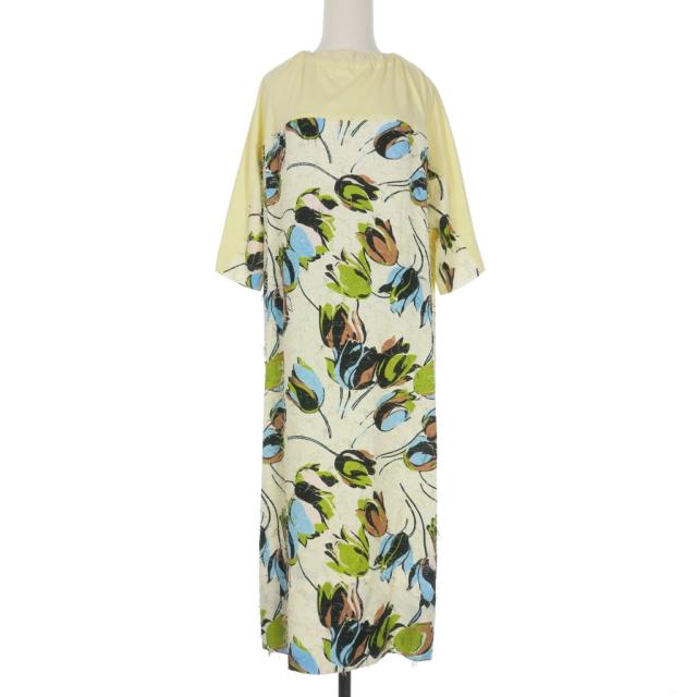 【中古】未使用品 マルニ MARNI 21AW フラワープリント ロングワンピース ドレス 36 イエロー ABJE0725Q0 国内正規