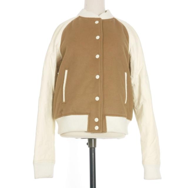 【中古】バレエ バイ バックラッシュ BALLET BY BACKLASH 袖レザー スタジャン ブルゾン F ベージュ/ホワイト