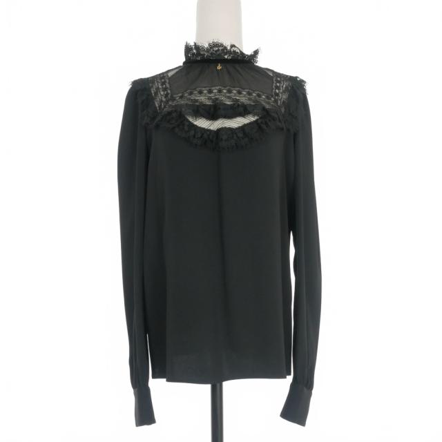 【中古】未使用品 ディースクエアード DSQUARED2 22AW レース 切替シャツ ブラウス 長袖 バックジップ 40 ブラック