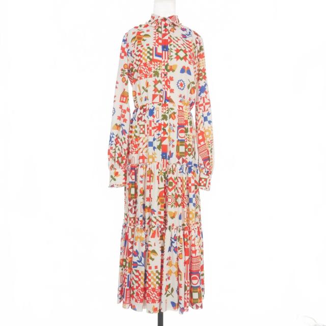 【中古】未使用品 ディースクエアード DSQUARED2 22AW 総柄 シャツワンピース ドレス 36 ホワイト/マルチカラー 白