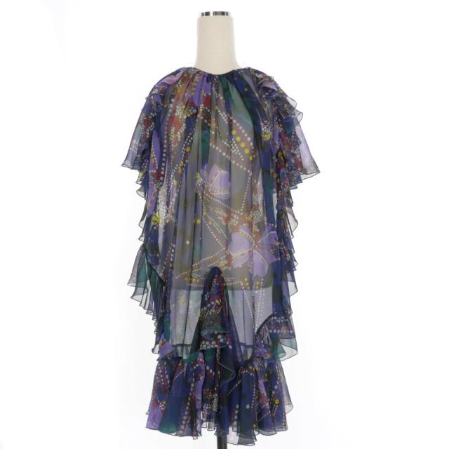 【中古】ディースクエアード DSQUARED2 22AW Draped Midi Dress フリルワンピース ドレス 38 パープル 紫 S72CV0338