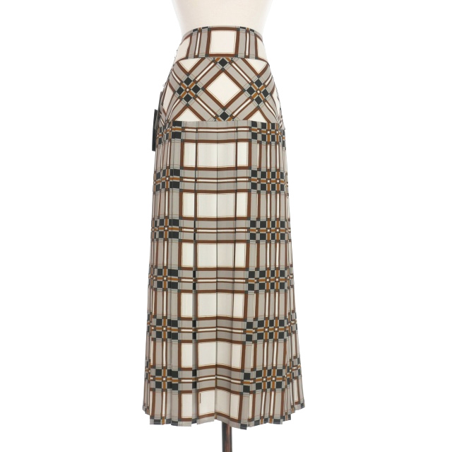 【中古】ディースクエアード DSQUARED2 22AW チェック柄 ロングプリーツスカート 36 ホワイト/グレー/ブラウン