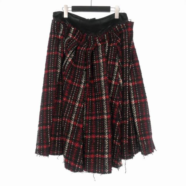 【中古】マルニ MARNI 22AW レイヤード ウール フレアスカート チェック 40 ブラック レッド