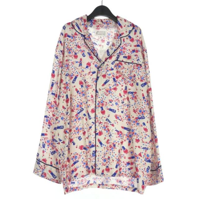 【中古】未使用品 メゾンマルジェラ Maison Margiela 22AW Ditsy パジャマシャツ シルク 総柄 長袖 46 ホワイトブルー