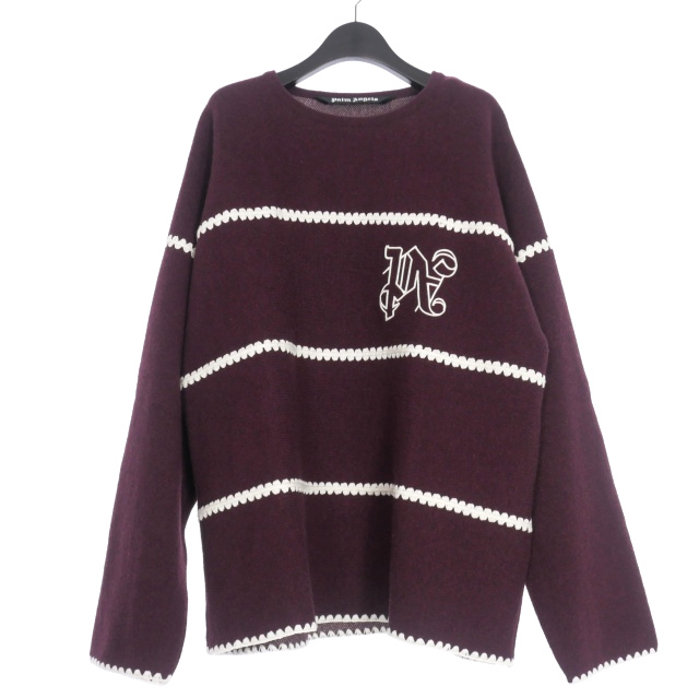 【中古】未使用品 パームエンジェルス PALM ANGELS 23AW PA MONOGRAM STRIPED SWEATER ニット セーター M ボルドー