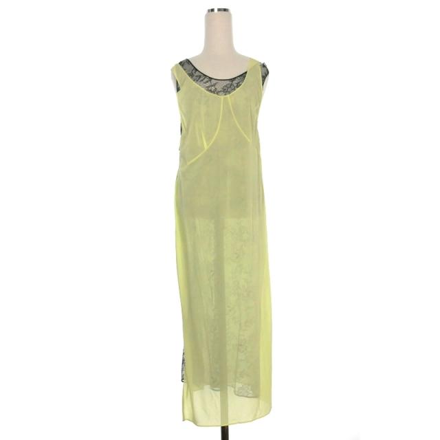 【中古】メゾンマルジェラ 20SS レース シアー ノースリーブ ワンピース ドレス 40 イエロー/ブラック 黄/黒 S51CU0163