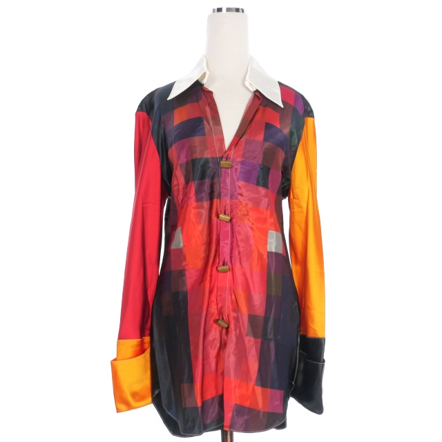 【中古】未使用品 マルニ MARNI 19AW グラフィックピクセルプリント サテン スキッパーシャツ ブラウス 長袖 40