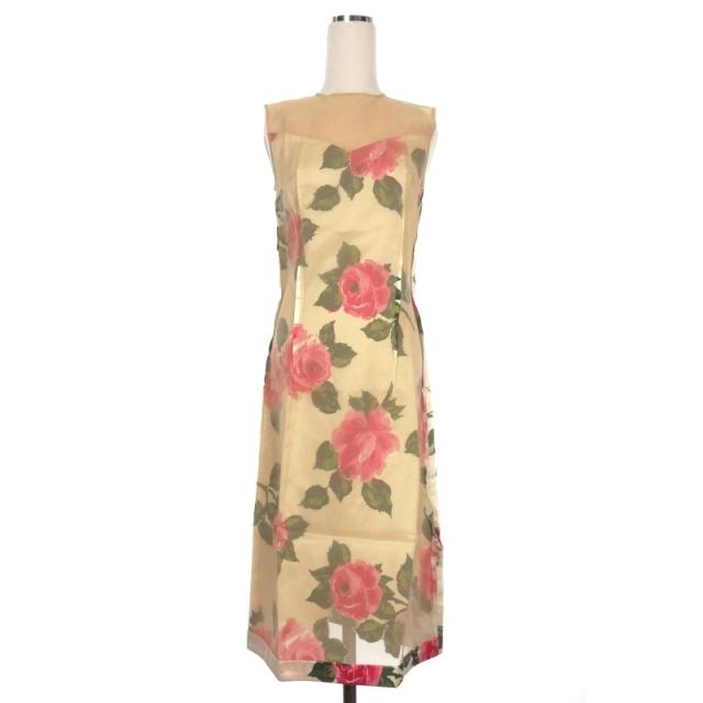 【中古】メゾンマルジェラ 白タグ フラワープリント オーガンジーワンピース ドレス 36 ベージュ S29CT0730 国内正規