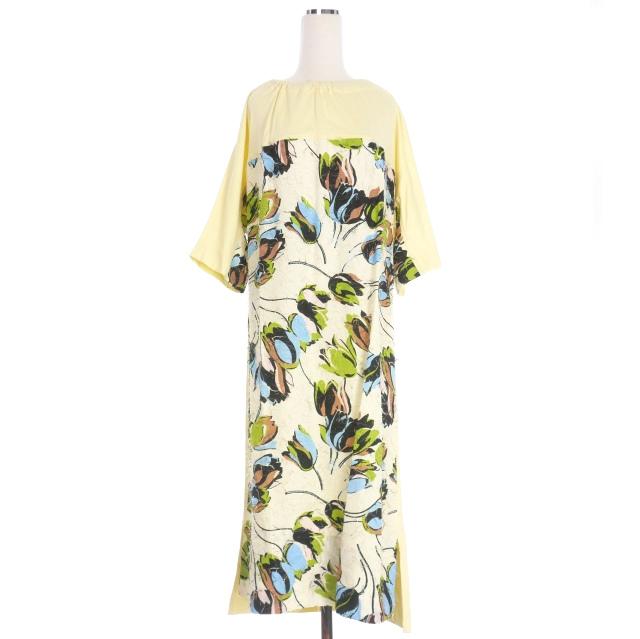 【中古】未使用品 マルニ MARNI 21AW フローラルモチーフドレス ドッキングワンピース 36 イエロー ABJE0725Q0TCY68