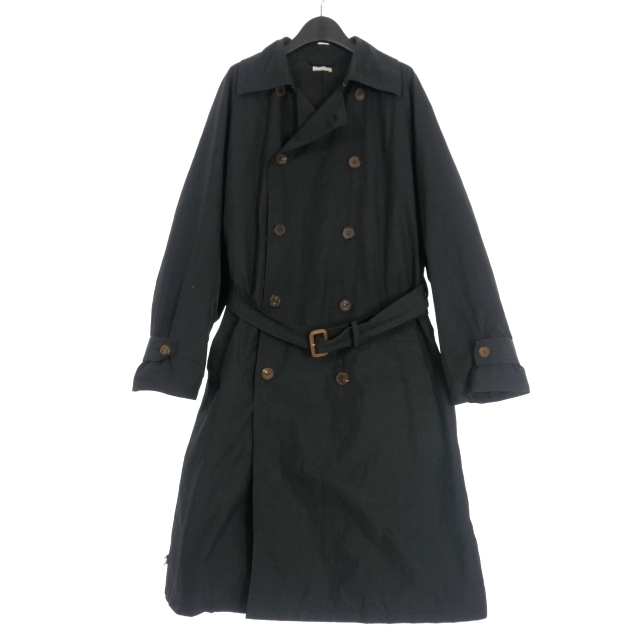 【中古】ブランワイエム Blanc YM クリスピーナイロン ロングトレンチコート ジャケット S ブラック 黒 メンズ