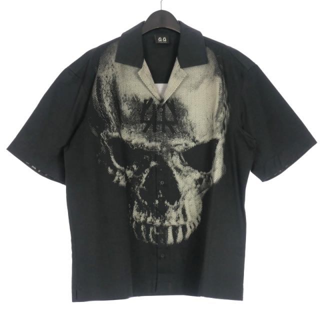 【中古】未使用品 フォーティーフォーレーベルグループ 44 LABEL GROUP スカルプリント ボーリングシャツ 半袖 50 黒