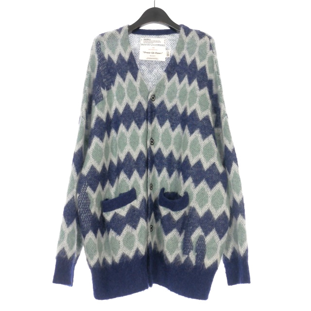 【中古】ダイリク DAIRIKU 23AW モヘアボーダーカーディガン ニット 長袖 M ブルー/ネイビー 23AW K-2 メンズ