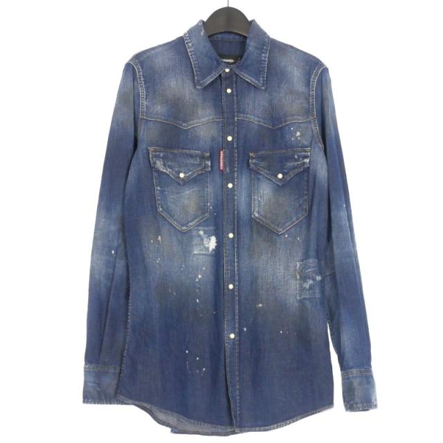 【中古】未使用品 ディースクエアード DSQUARED2 24SS FASHION WESTERN SHIRT ウエスタンデニムシャツ 長袖 46