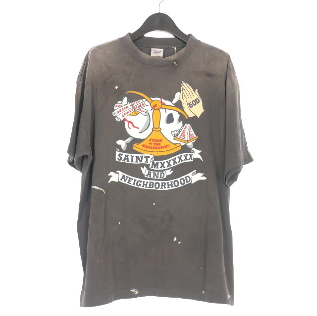 【中古】未使用品 SAINTMICHAEL × NEIGHBORHOOD 25SS STHD. SS TEE PRAY 半袖 L ブラック 黒 SM-HR8-0000-C68 メンズ