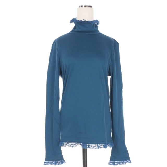 【中古】ピンクハウス PINK HOUSE レース ハイネックカットソー ロングスリーブTシャツ 長袖 4(L) ブルー 青 A2156UP0578 レディース