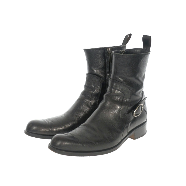 【中古】セルジオロッシ Sergio rossi サイドジップ レザー ショートブーツ 靴 6 ブラック 黒 UI0354.002 メンズ