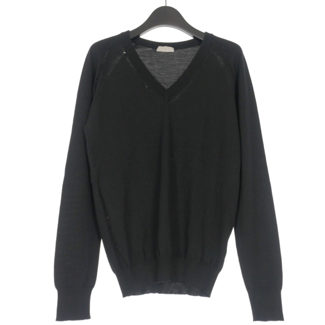 【中古】ディオールオム Dior HOMME 09SS グランジ加工 Vネックニット セーター 長袖 S ブラック 黒 9H3460530016