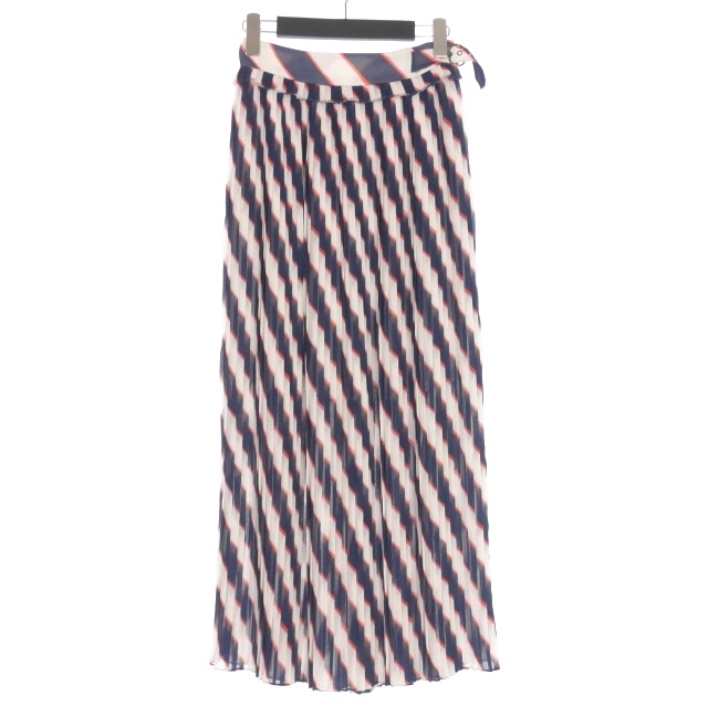 【中古】ゴールデングース GOLDEN  ベルト付き プリーツロングスカート XS ネイビー/ホワイト 白 紺 G33WP015.A2 レディース