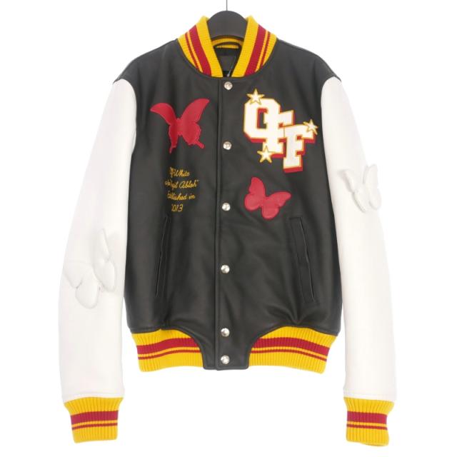 【中古】未使用品 オフホワイト OFF WHITE 2013 LEATHER VARSITY レザーバーシティジャケット スタジャン 38