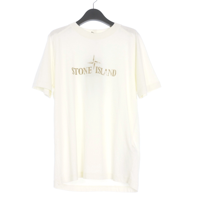 【中古】未使用品 ストーンアイランド STONE  25SS ロゴプリント Tシャツ カットソー 半袖 M アイボリー