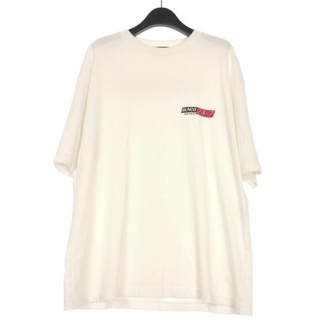 【中古】バレンシアガ BALENCIAGA 20AW News Logo Short Sleeve T-Shirt Tシャツ カットソー 半袖 L ホワイト 白