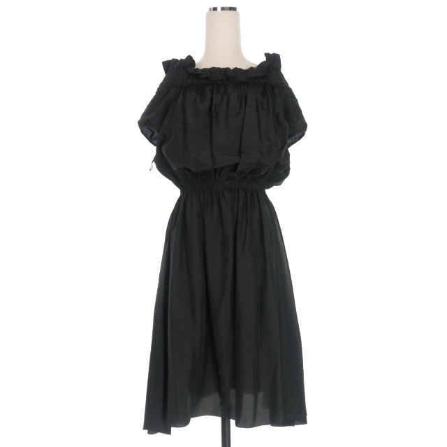 【中古】ニナリッチ NINA RICCI シルク フリル オフショルワンピース ドレス 半袖 36 ブラック 黒 12PCRO537DB0085