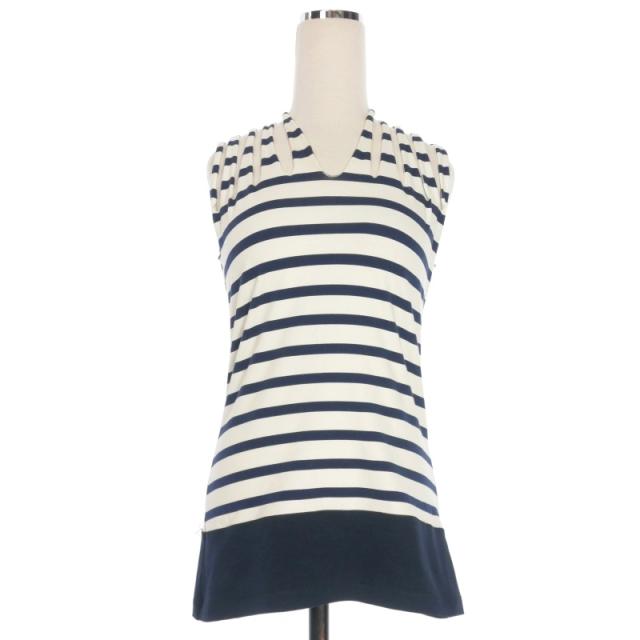【中古】ジャンポールゴルチエ ボーダー タンクトップ キャミソール ノースリーブ M ホワイト/ネイビー THJL-GM1-1063