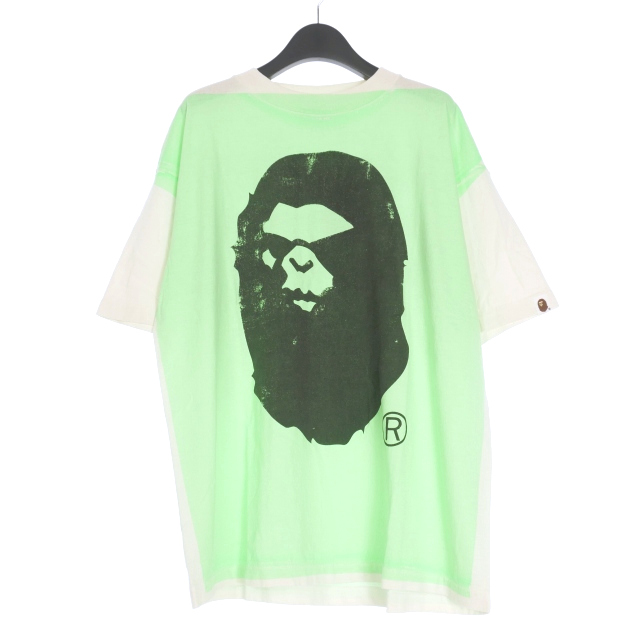 【中古】未使用品 セントマイケル SAINTMICHAEL × A BATHING APE 25AW HANDPRINT BAPE_SS TEE XL ホワイト/グリーン S
