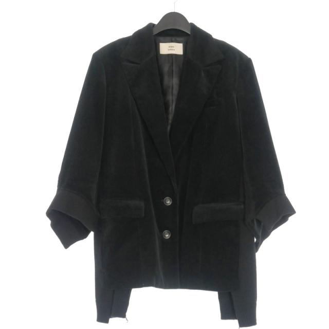 【中古】フミエタナカ FUMIE TANAKA コーデュロイ コンビネーションジャケット コート 長袖 2 ブラック 黒  F24A-08 レディース