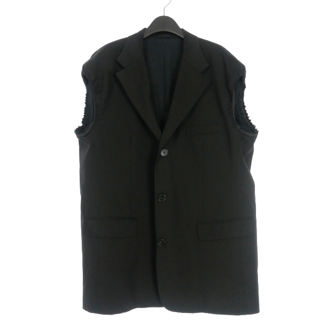 【中古】ラフシモンズ RAF SIMONS 23SS Blazer with elastic in sleevesノースリーブジャケット ブレザー S ブラック 黒