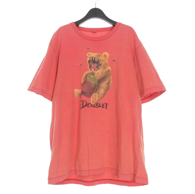 【中古】ダブレット doublet 23AW VIOLENT STUFF BEAR PRINT T-SHIRT ベア プリント Tシャツ カットソー 半袖 XL レッド