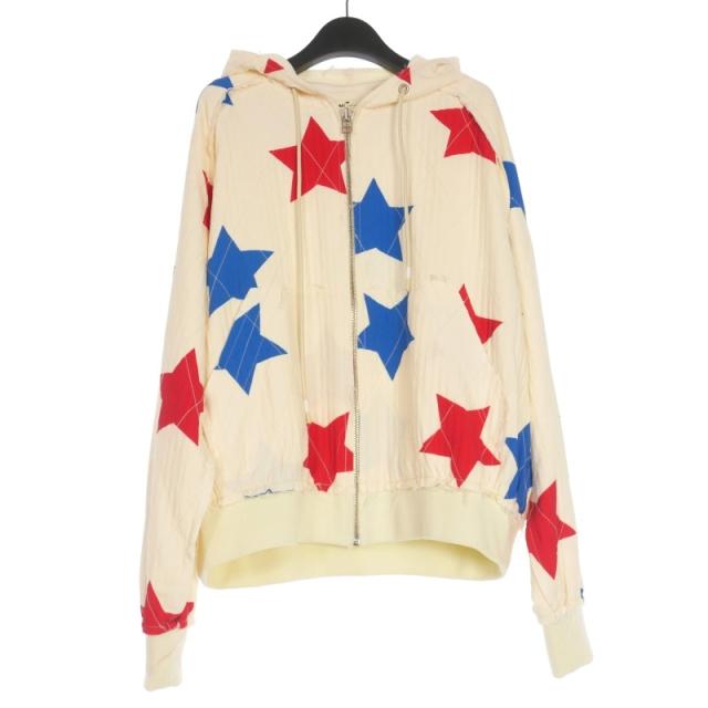 【中古】プラトースタジオ ダメージ加工 スター柄 ジップアップパーカー フーディー サーマル 2  白 Pla25ssj12 メンズ