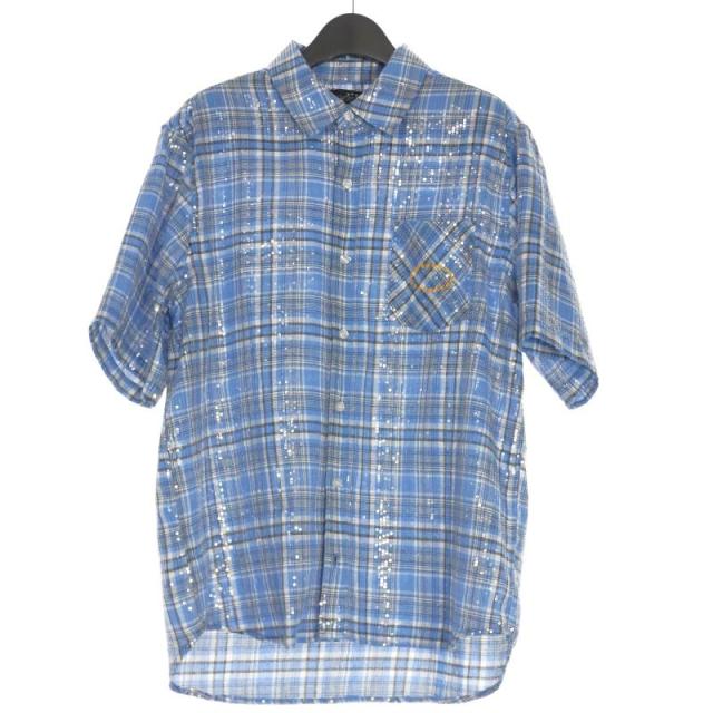 【中古】エーエフビー AFB SPANGLE SS SHIRTS チェック柄 スパンコールシャツ 半袖 L ブルー 青 305402014 メンズ