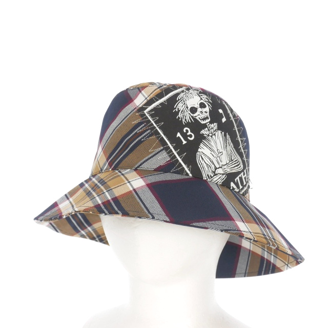 【中古】キディル KIDILL × HIZUME 24SS Collaboration HAT チェック柄 ハット 帽子 F ベージュ/ネイビー  KL854